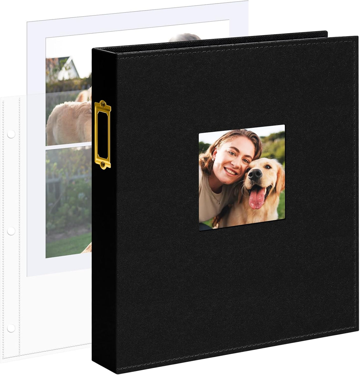 Large Leather Cover 3 Ring DIY Scrapbook Photo Album with Plastic Slee ...